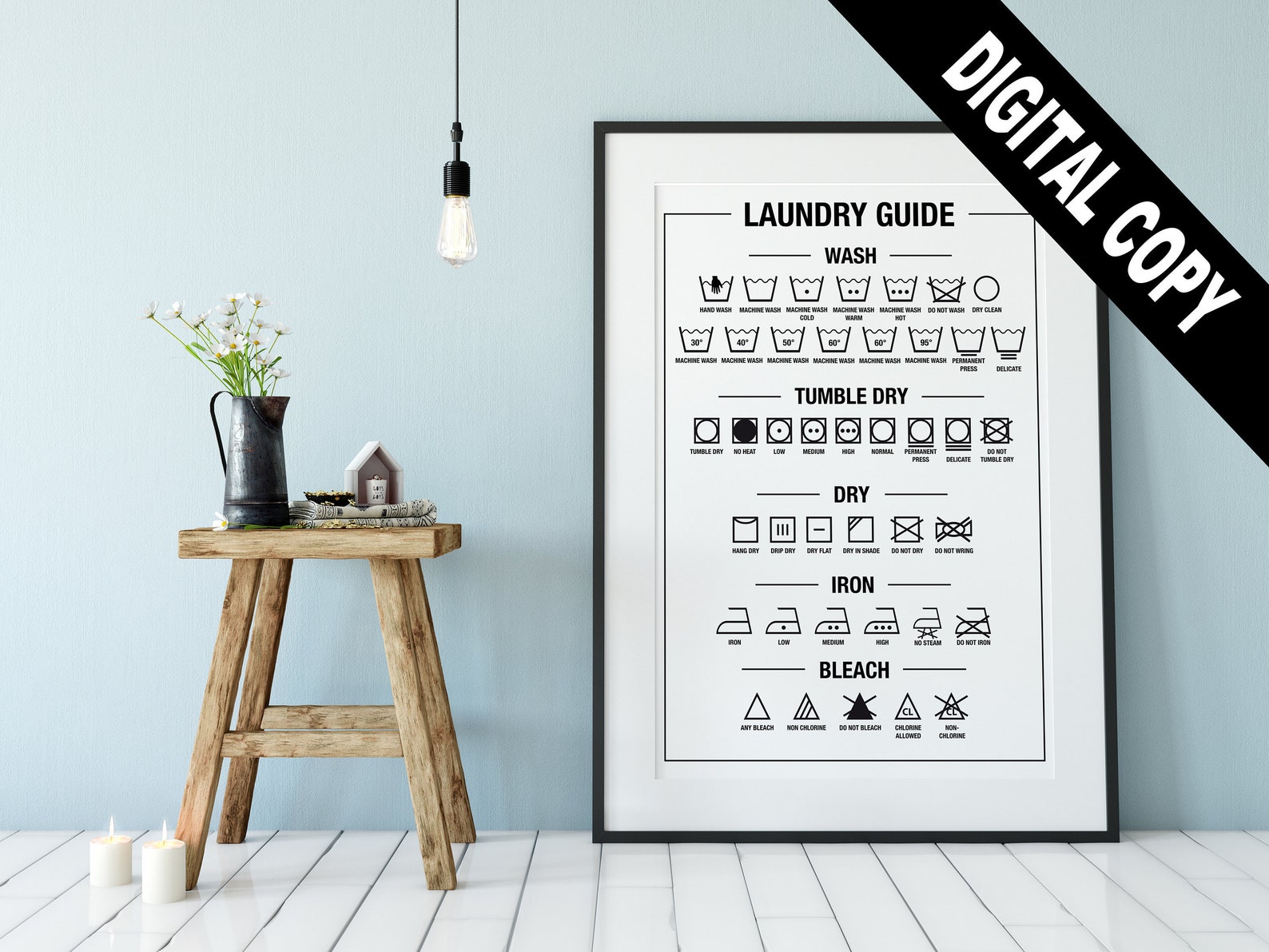 Laundry Guide Poster Modern Art Print Washing Instructions | Etsy
