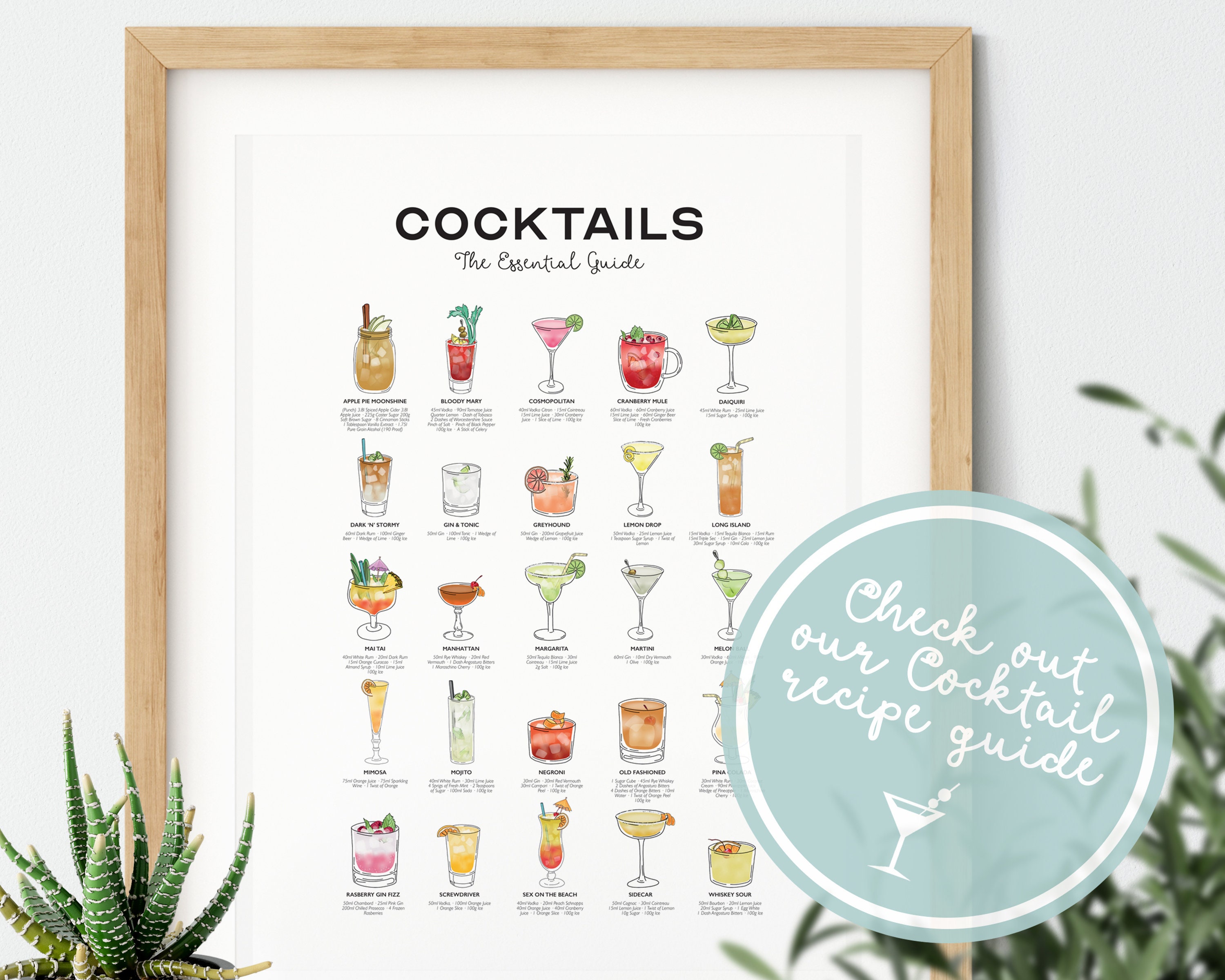Bar Drinks Poster Cocktails Poster Cocktail Print Bar Art - Etsy UK