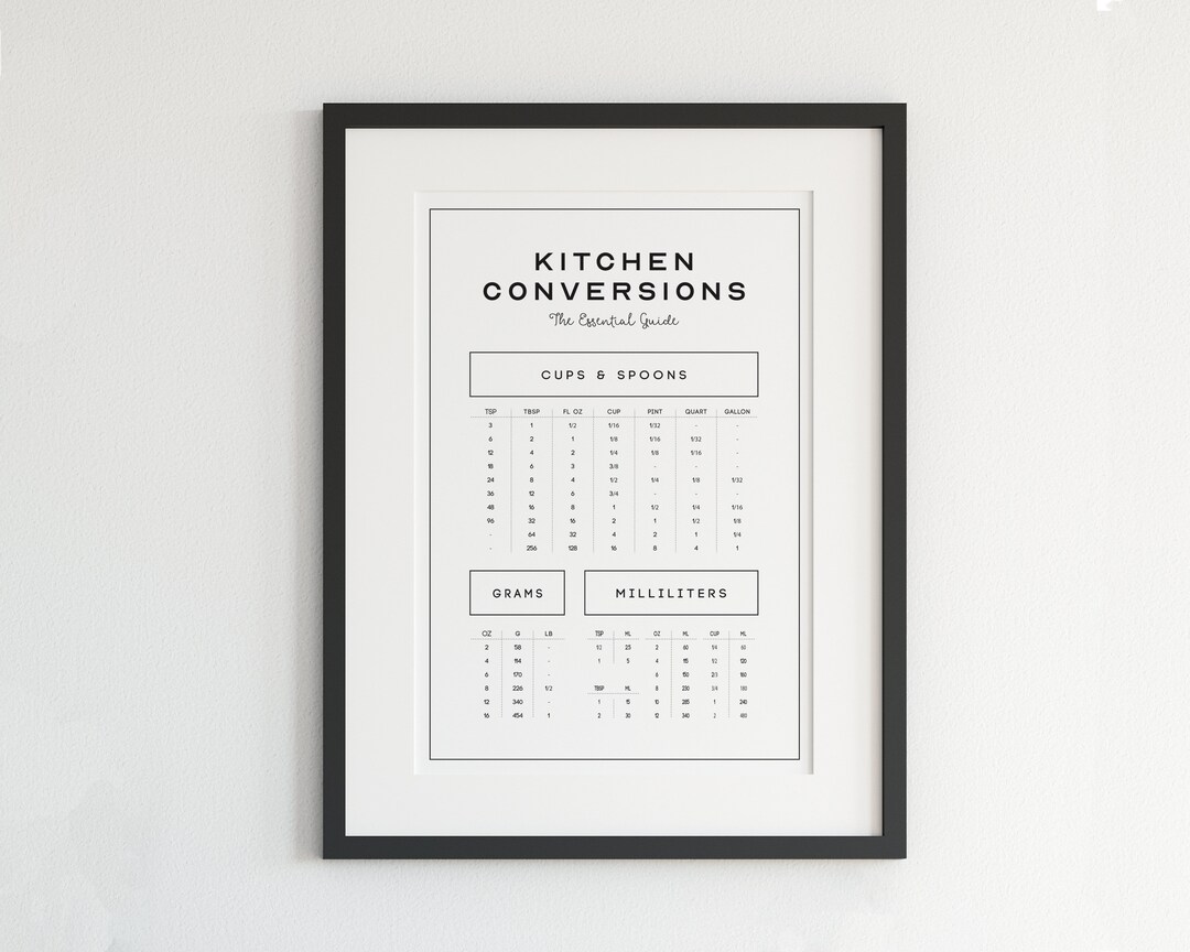 Kitchen Conversions Print, Kitchen Wall Art, Baking Measurement Chart ...