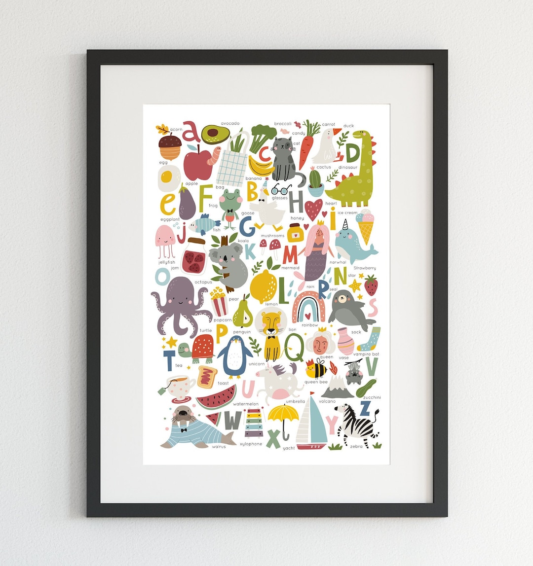 Children's Alphabet, Illustrated Animal Alphabet Poster, Nursery Wall ...