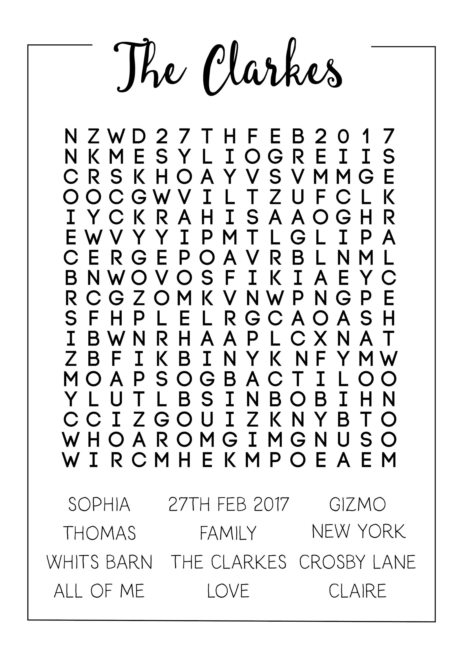 Personalised Word Search Personalised Print Family Word - Etsy
