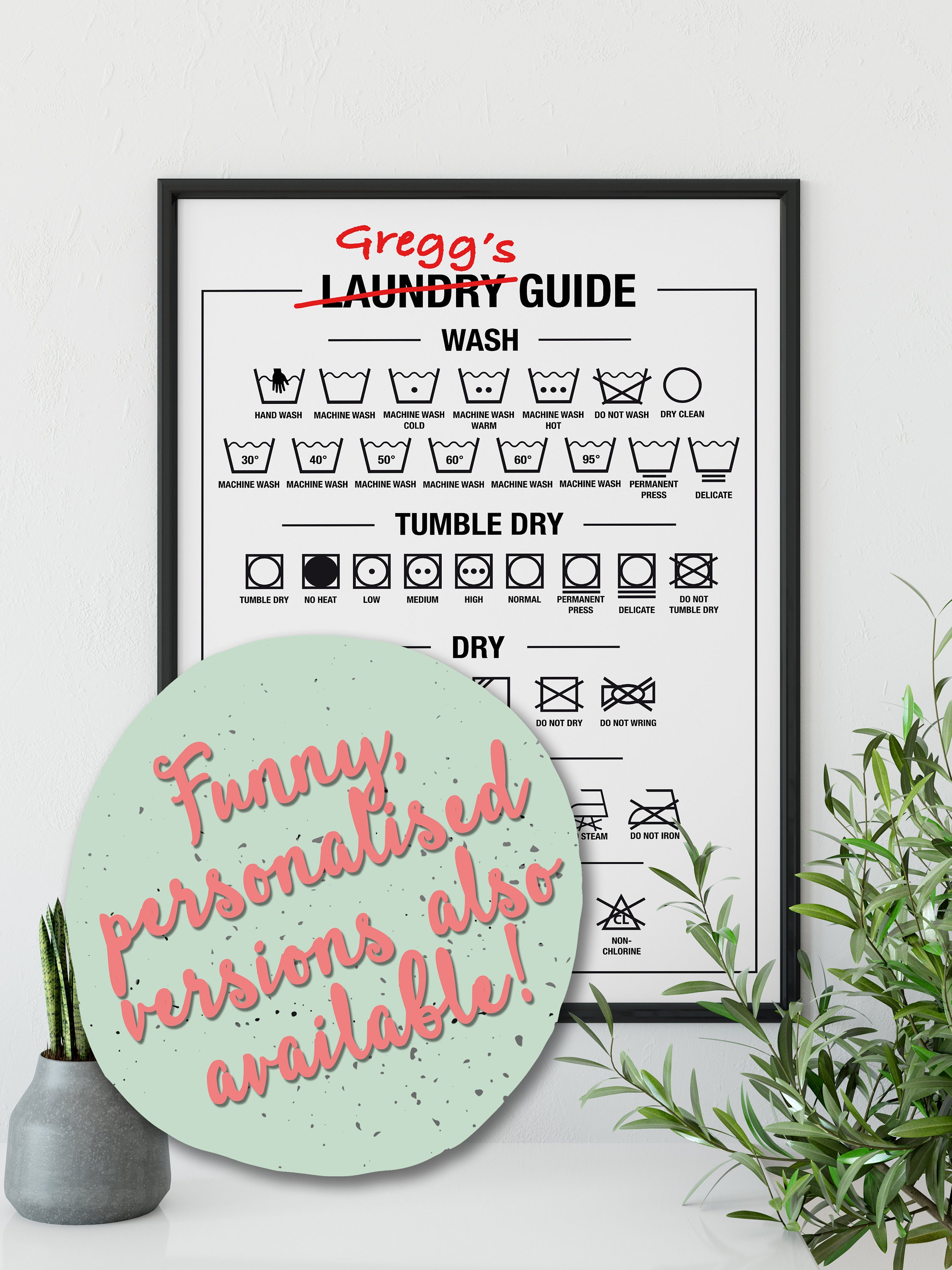 Laundry Guide Poster Modern Art Print Washing Instructions - Etsy