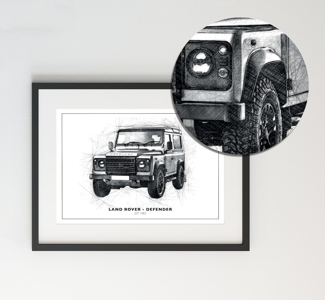 Land Rover Defender, Car Sketch, Land Rover Poster, Car Lover Gift ...