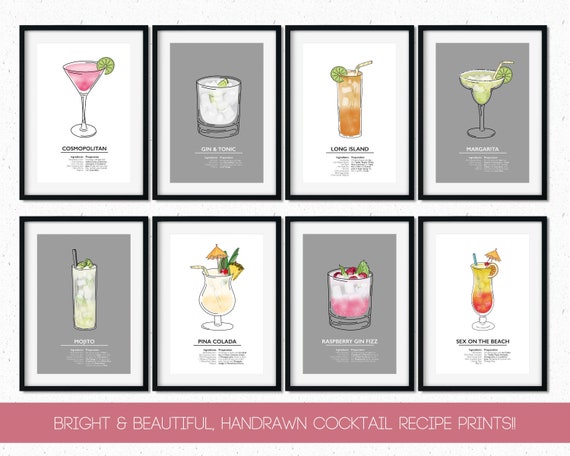 Cocktails Poster Classic Cocktails Print Cocktail Recipes | Etsy UK
