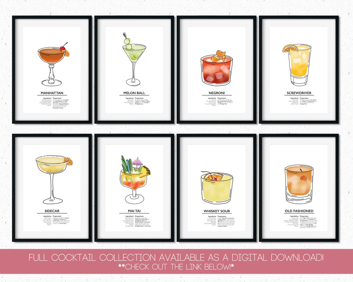 Cocktails Poster Classic Cocktails Print Cocktail Recipes - Etsy UK