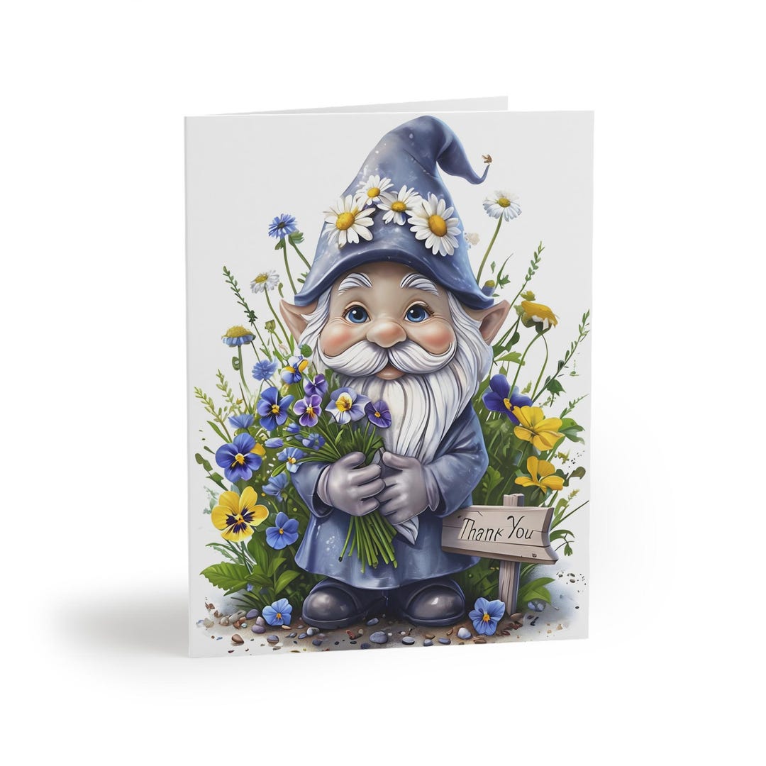 Whimsical Gnome Thank You Greeting Cards, Gnome and Floral Thank You ...
