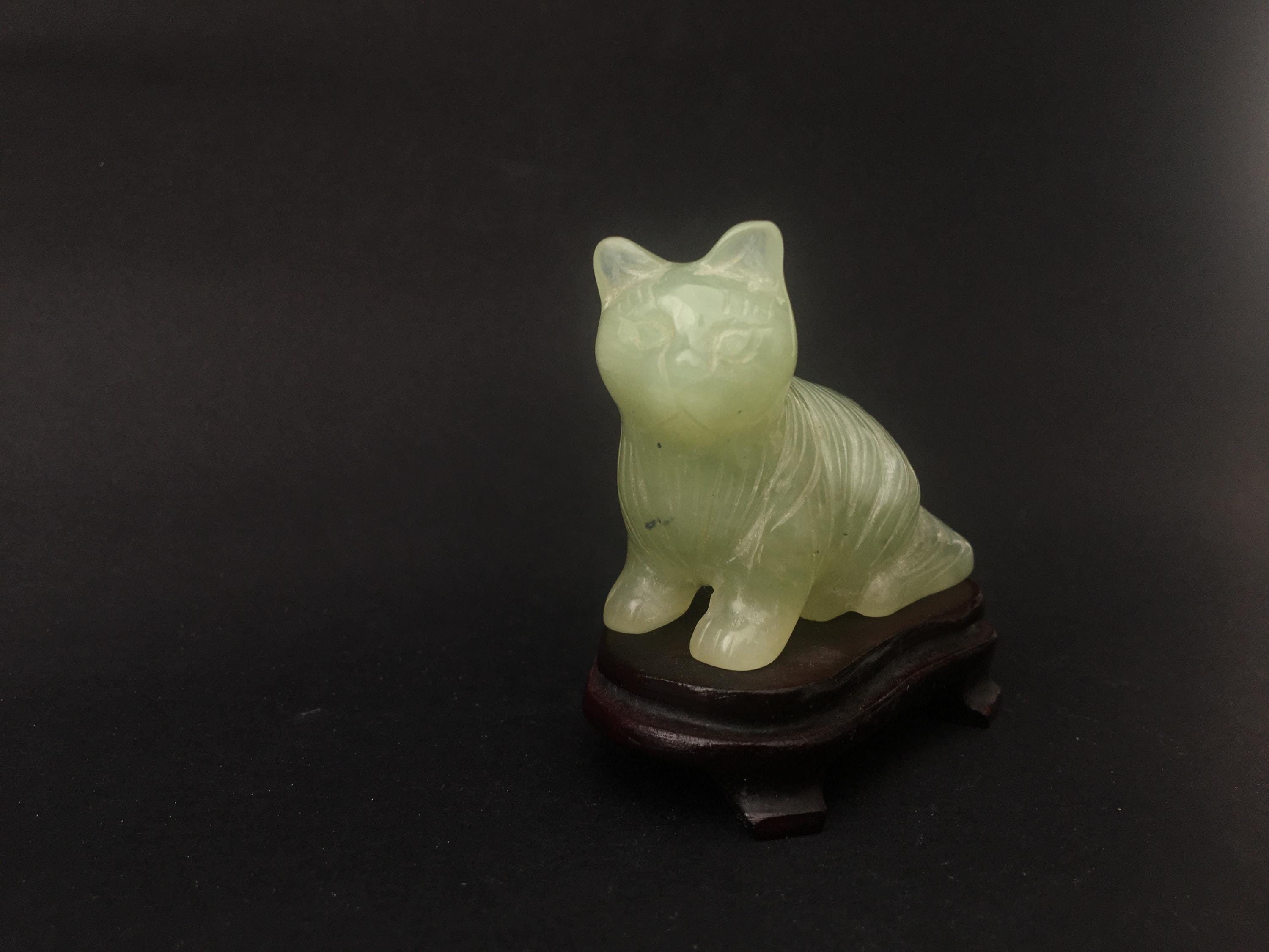Green Jade Cat Figurine - Symbol of Protection, Harmony & Good Fortune ...