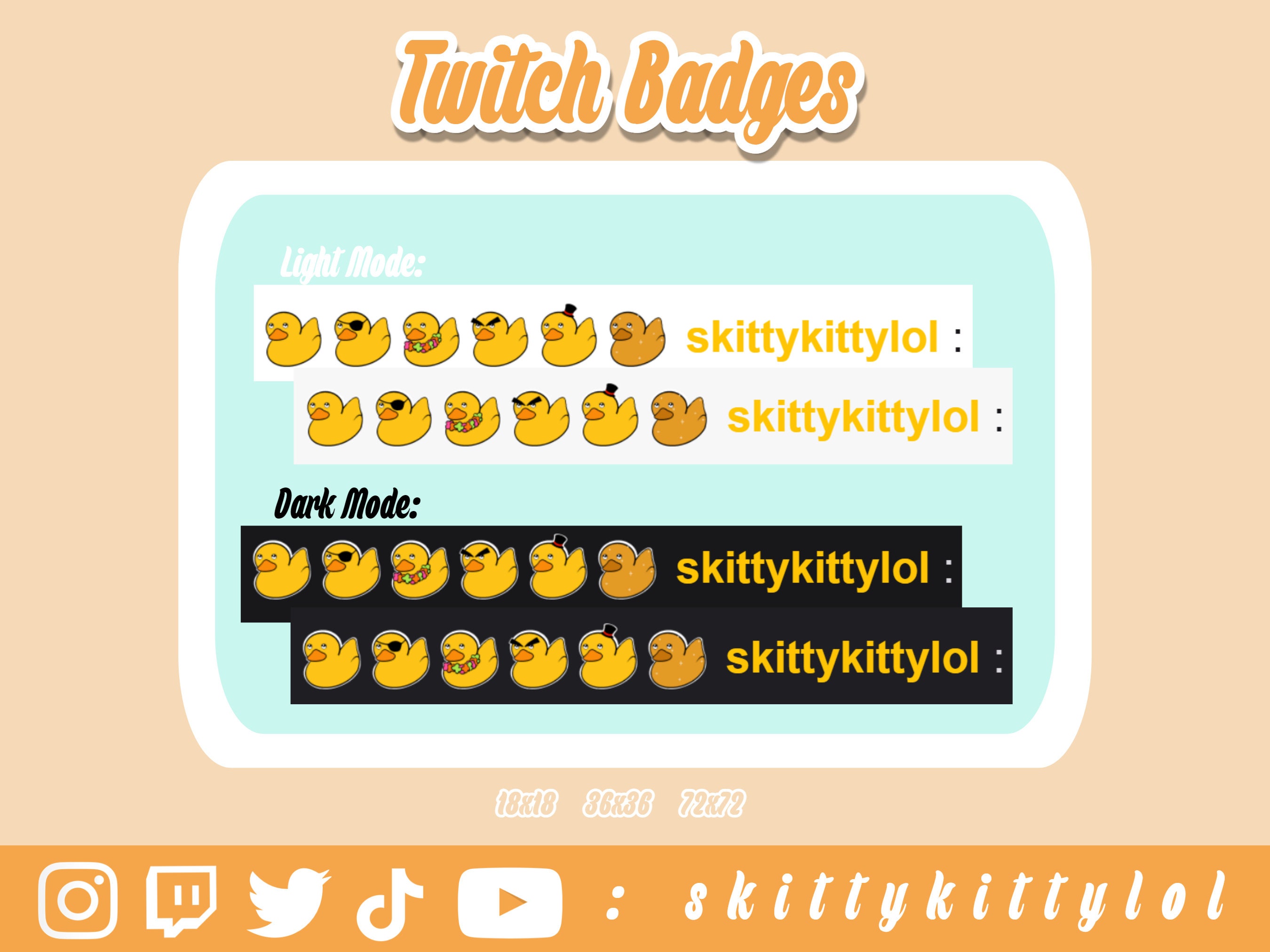 Cute Yellow Ducks - 6 Sub/bit Badges - Sizes 72px, 36px, 18px - Twitch ...