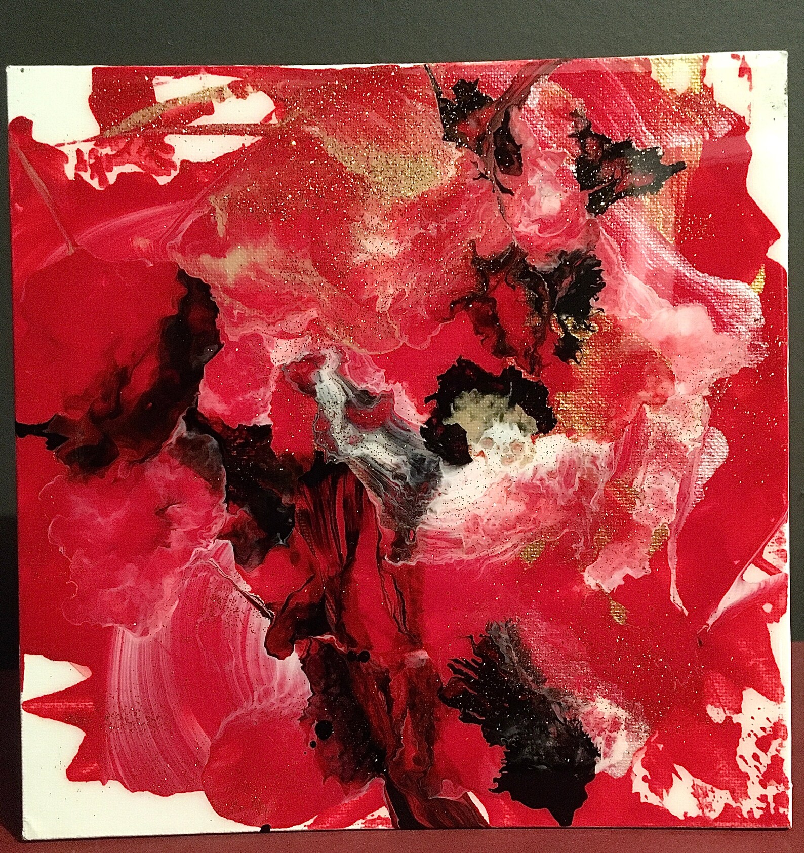 Red Black and White Fluid Art - Acrylic on Canvas Board - Etsy