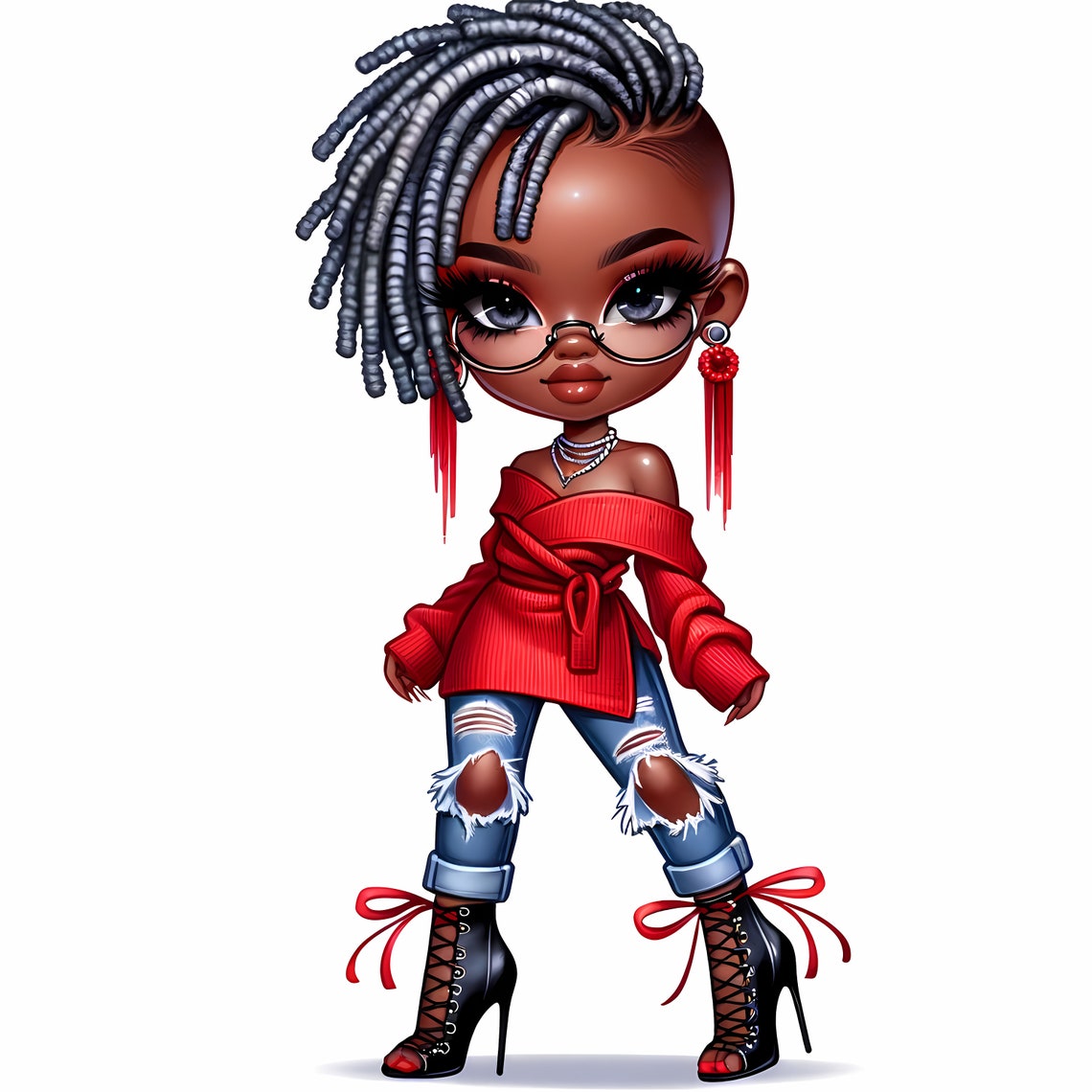 Silver Locs Fashionable Chibi Image - Etsy