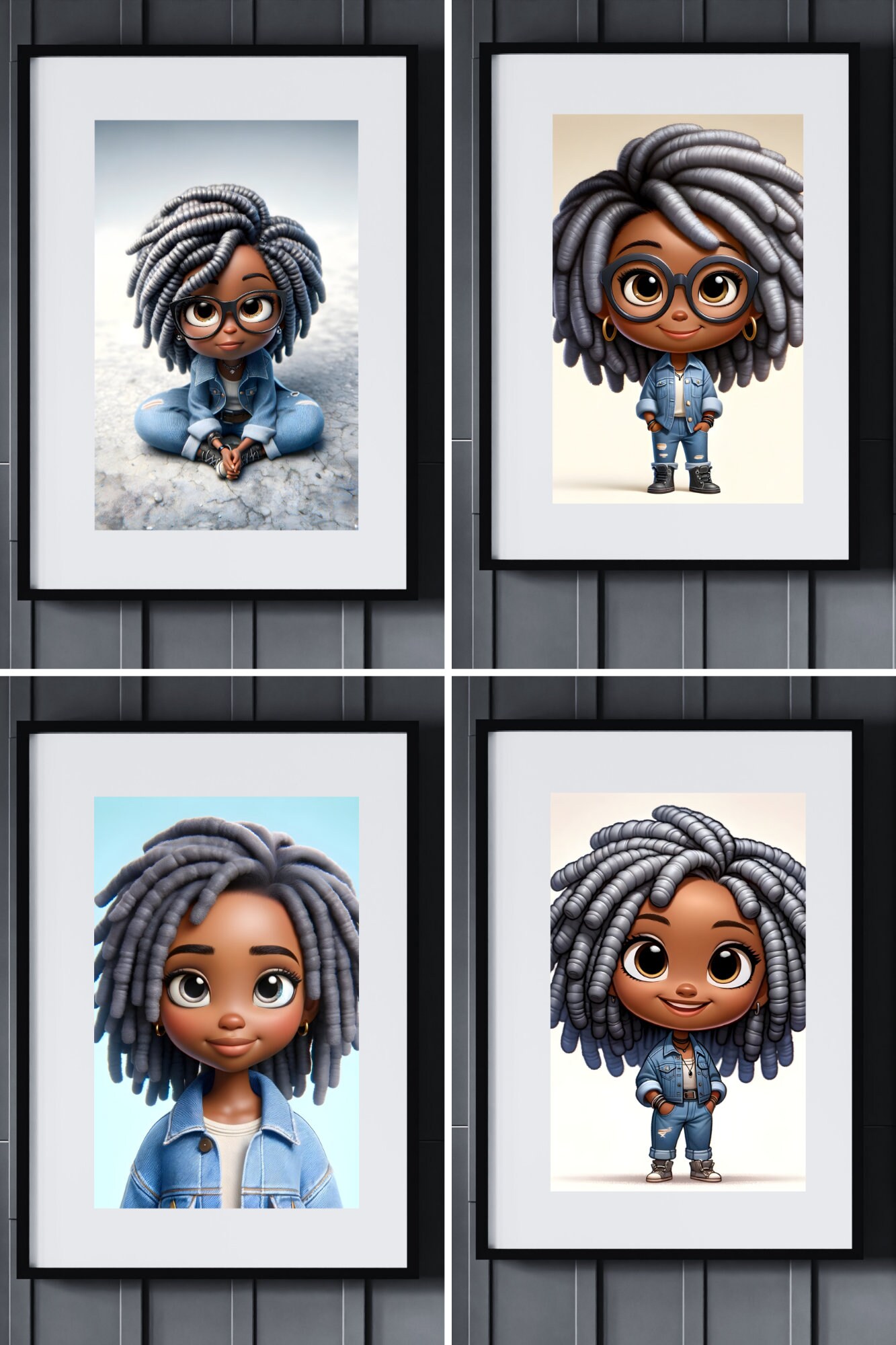 Four Chibi Style Digital Images Printable Wall Art - Etsy