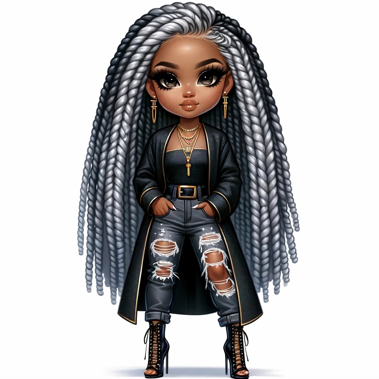 Chibi Silver and Black Braids - Etsy