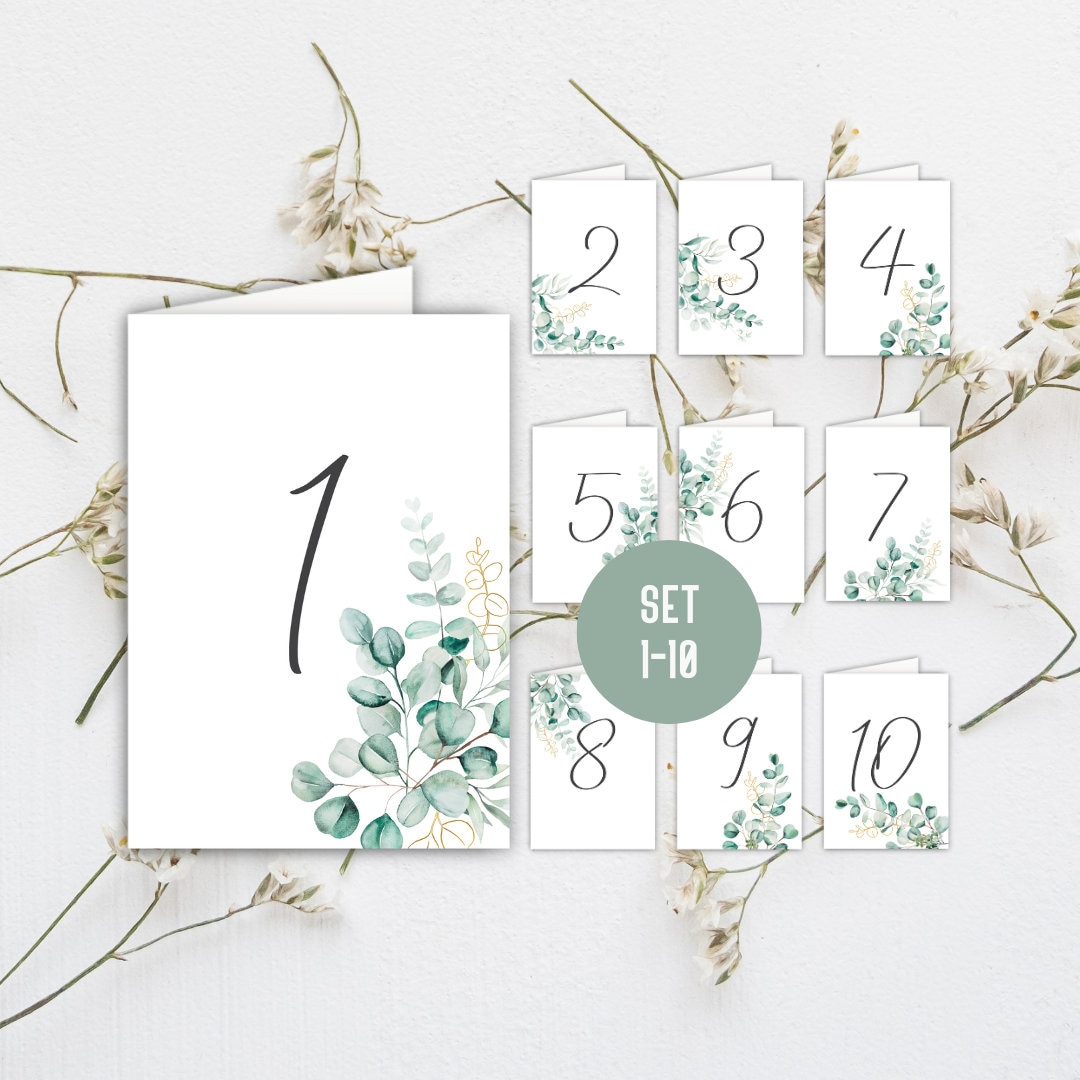 Table Numbers Wedding Eucalyptus From 1 to 10 in a Set | Table ...