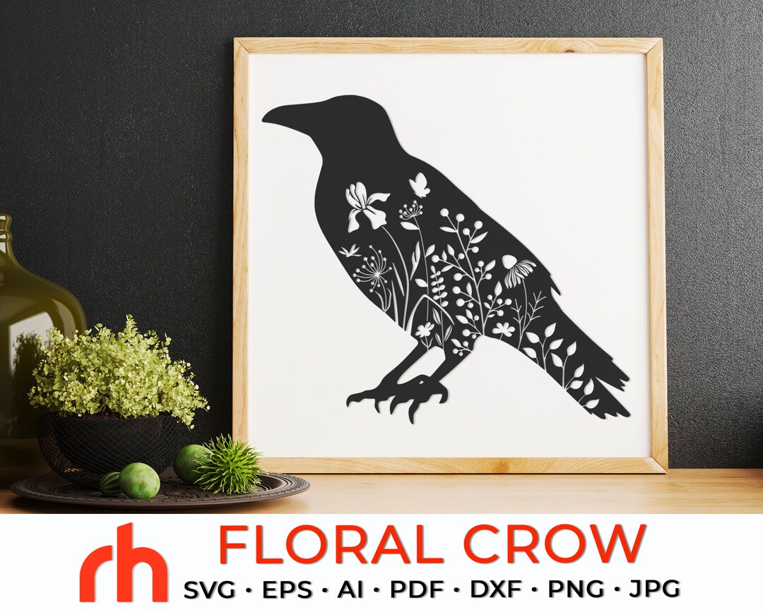 Floral Crow SVG Forest Animal Cut File Flower Bird DXF Wild - Etsy