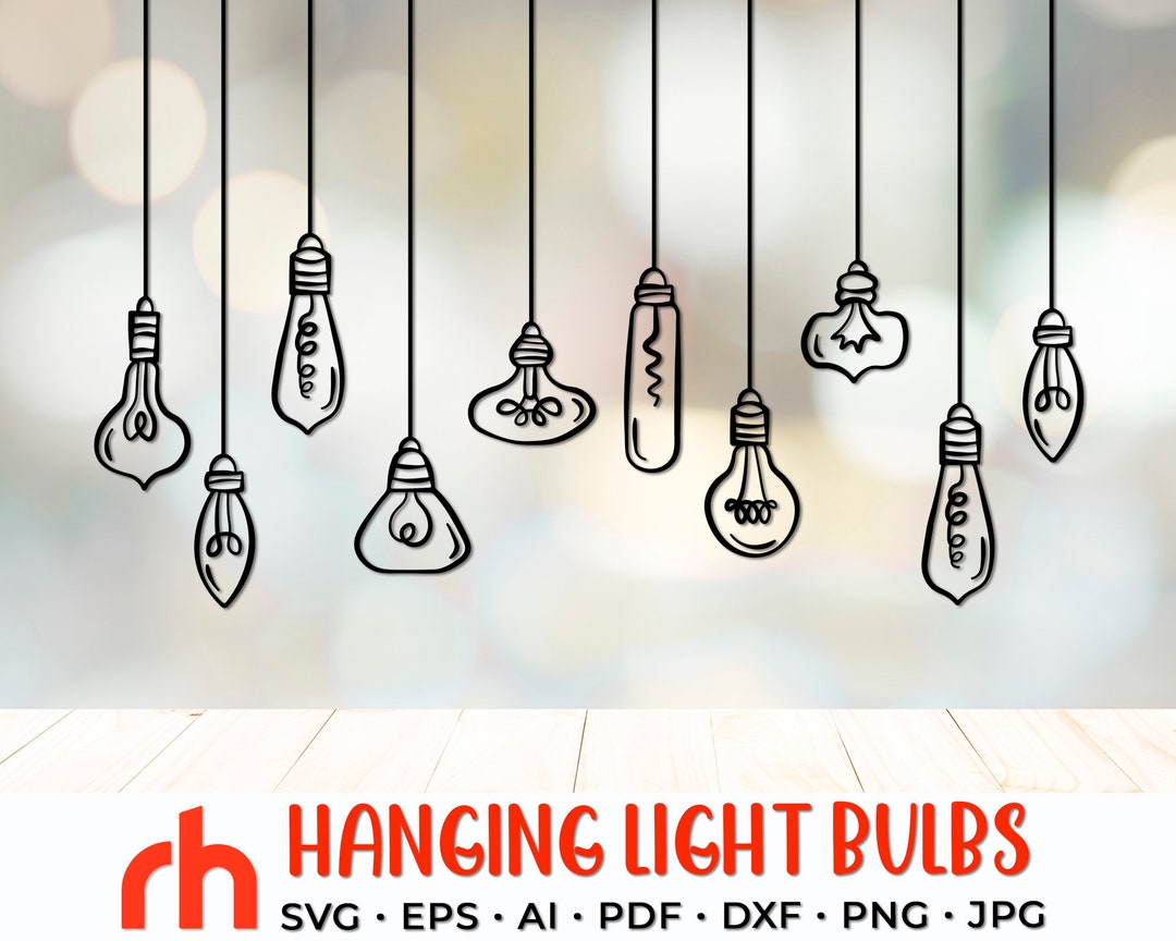 Hanging Light Bulbs SVG, Window Decor Cut File, Ornament on a String ...