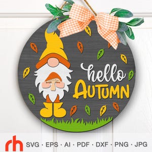 Fall Gnome SVG Bundle, Layered Door Sign Cut File, Autumn Round Hanger ...