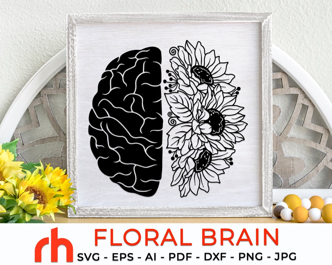 Floral Brain SVG, Flower Anatomy Cut File, Mental Health DXF, Happiness ...