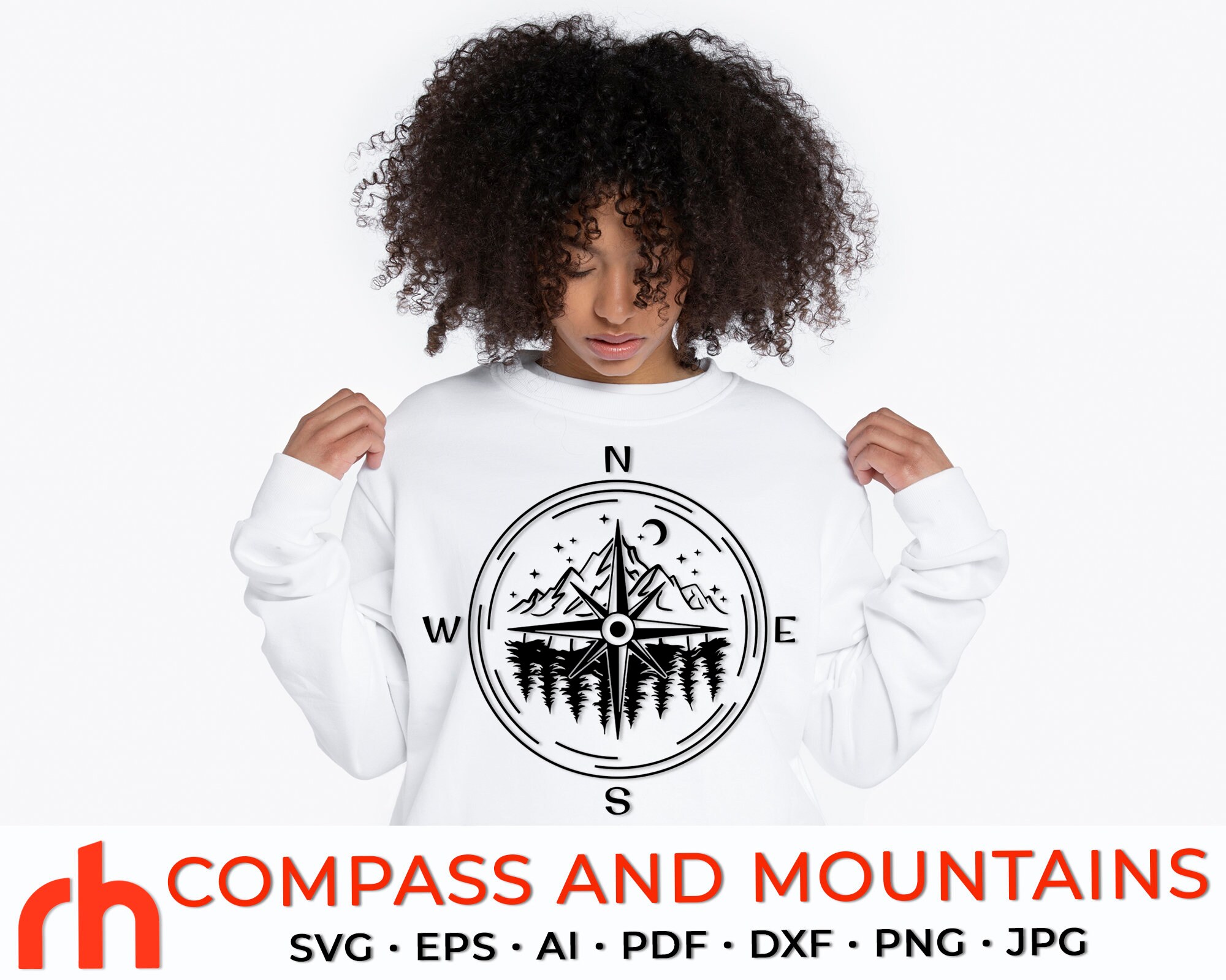 Compass and Mountains SVG Forest Scene Cut File Adventure - Etsy