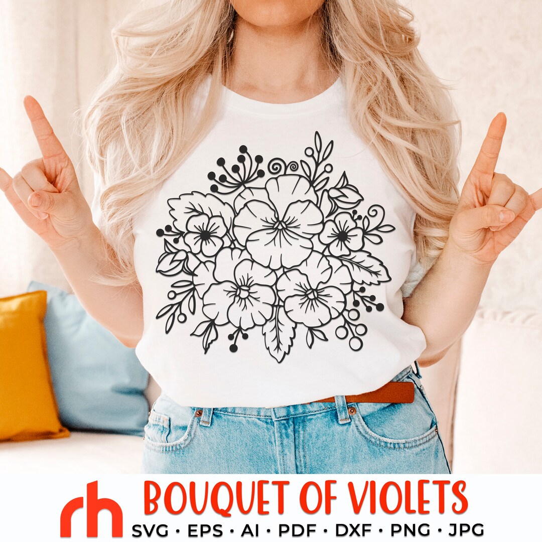 Bouquet of Violets SVG, Flower Bunch Cut File, Spring Flowers DXF - Etsy