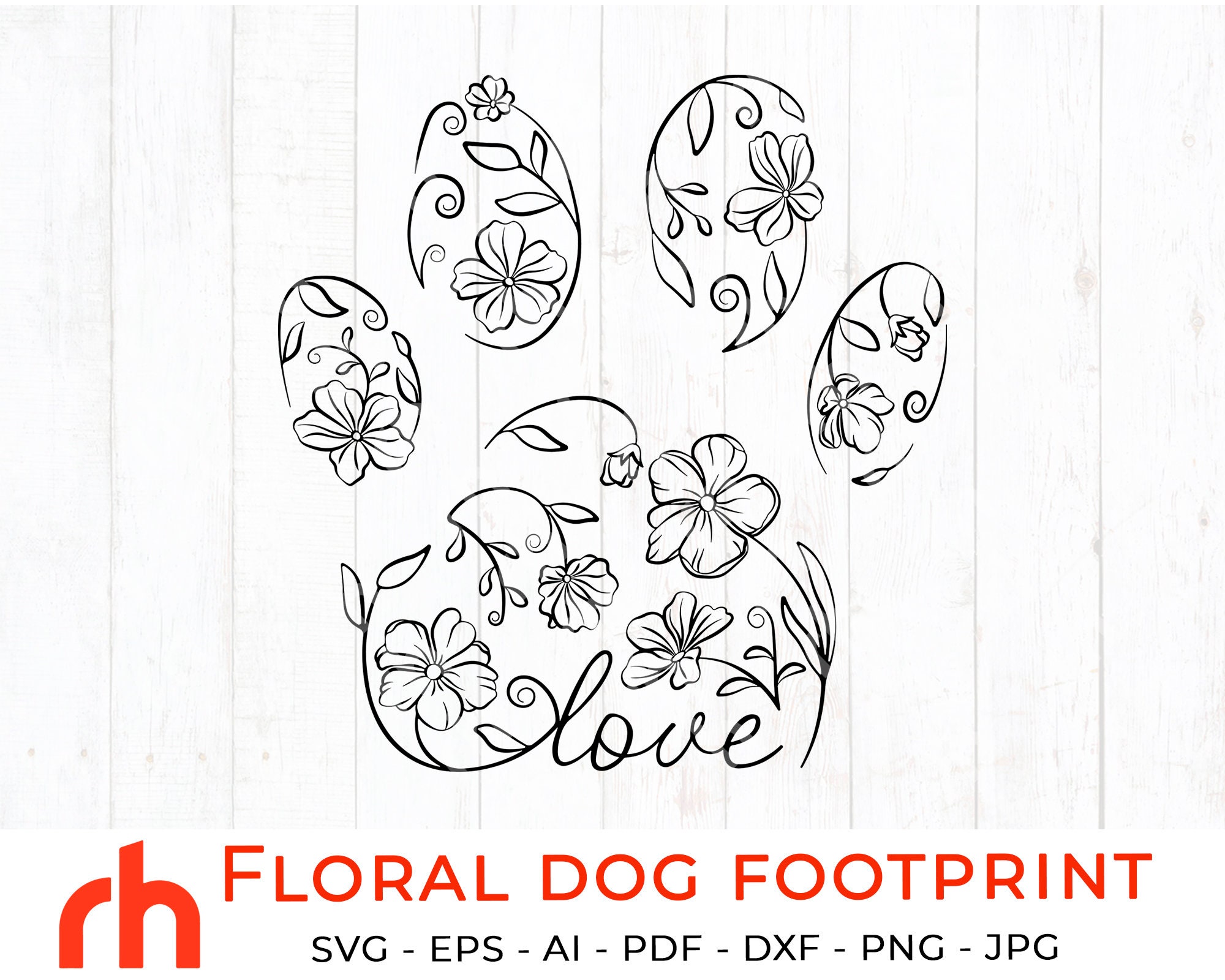 Floral dog footprint svg Flower dog paw svg Dog lover svg | Etsy