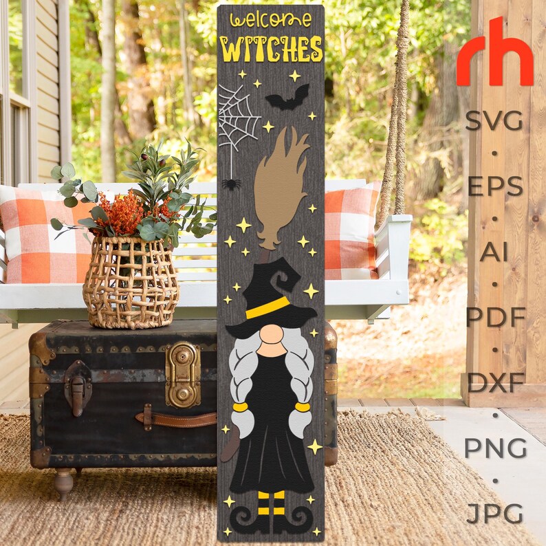 Welcome Witches SVG, Halloween Porch Sign Cut File, Layered Fall Leaner ...