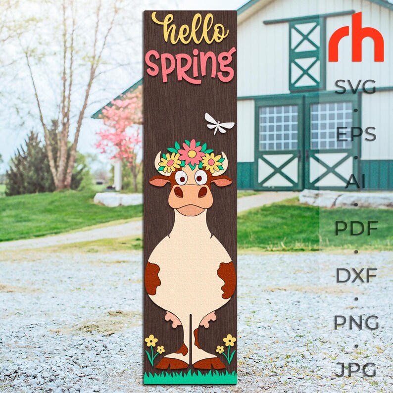 Hello Spring SVG, Layered Porch Sign Cut File, Spring Leaner ...