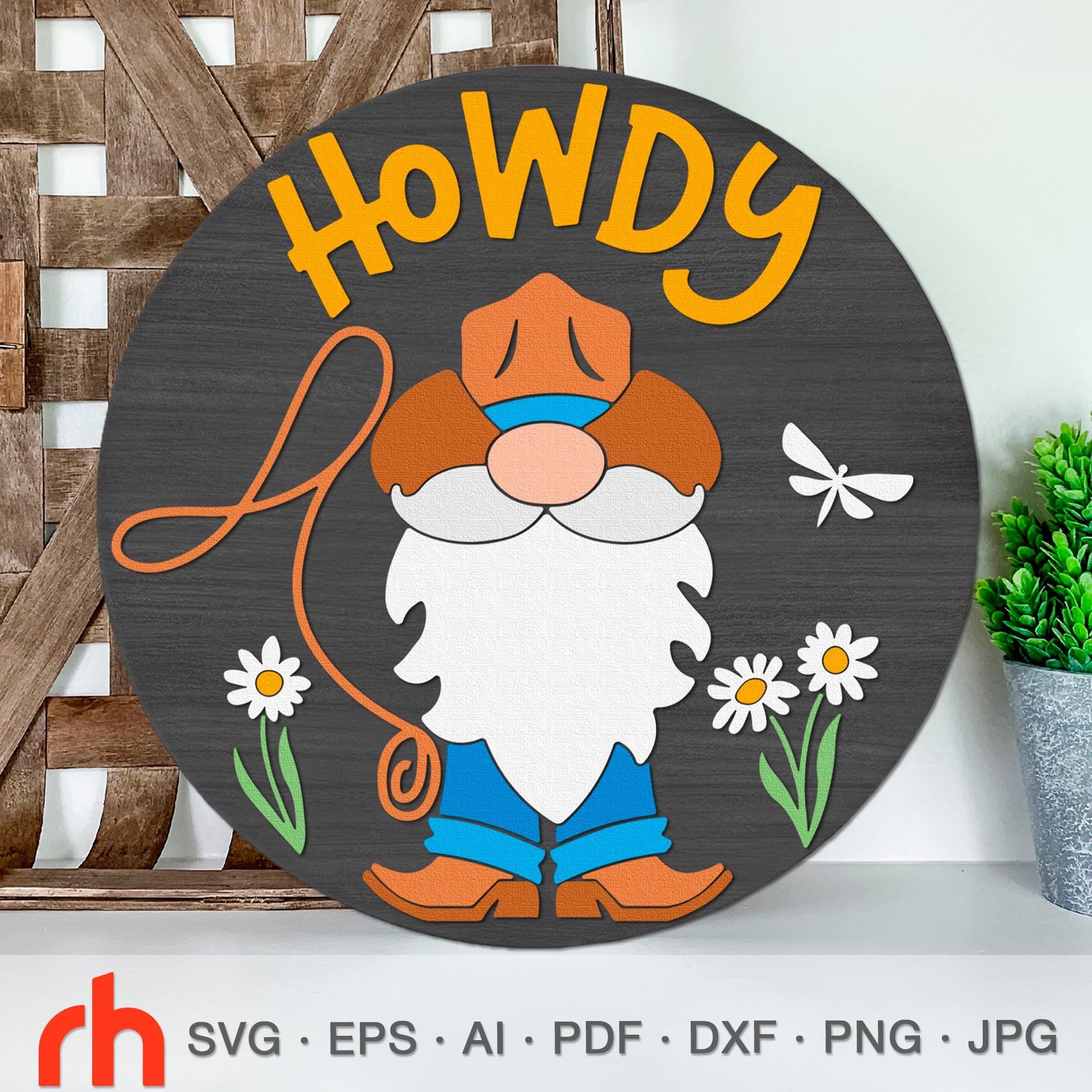 Howdy SVG, Layered Farm Door Sign Cut File, Farmhouse Round Hanger DXF ...