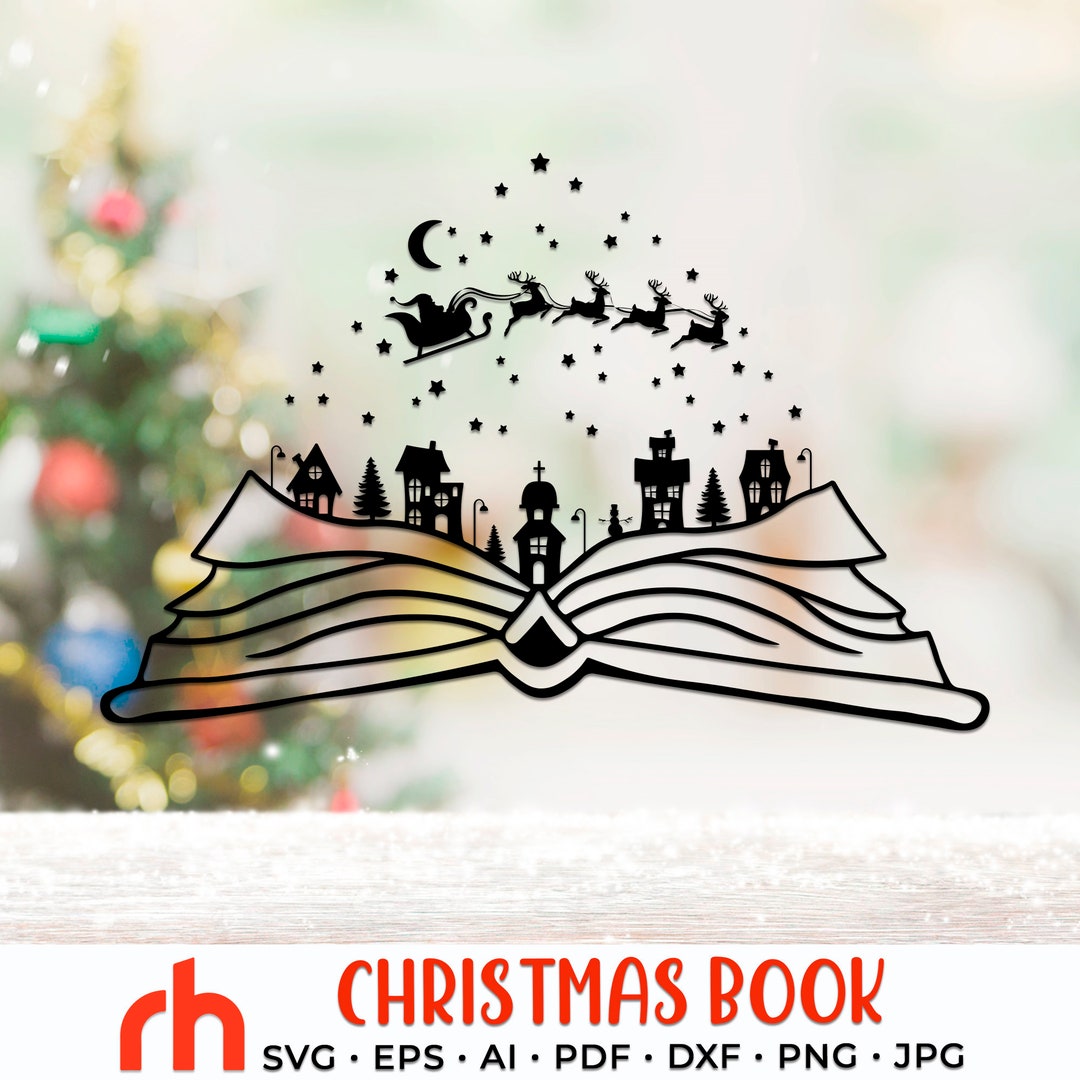 Christmas Book SVG, Xmas Village Cut File, Winter Houses DXF, Snowy ...