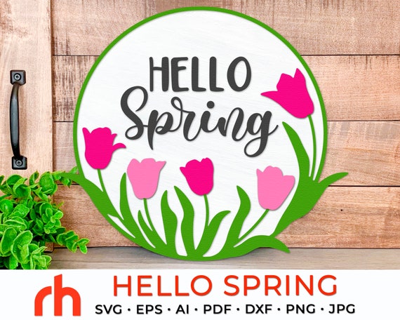 Embellishments Spring round sign cut file Hello Spring SVG Clip Art ...