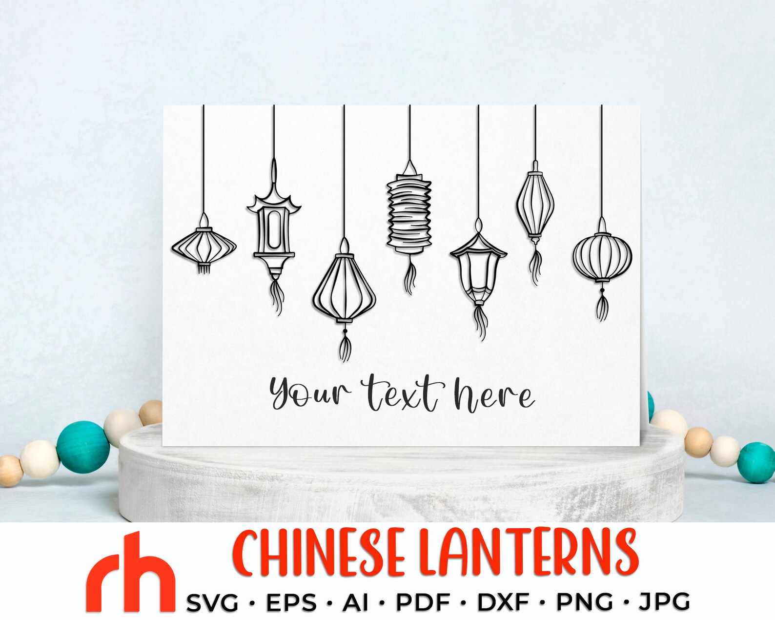 Chinese Lanterns SVG, Hanging Lanterns DXF, Window Decor DXF, Paper ...
