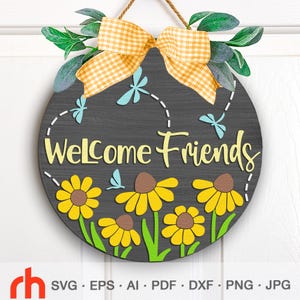 Welcome Friends SVG, Layered Door Sign Cut File, Silhouettes of ...