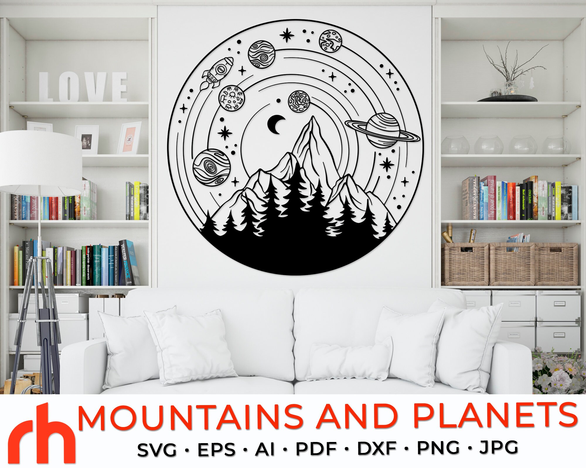 Mountains and Planets SVG Space Design DXF Fantasy Landscape - Etsy
