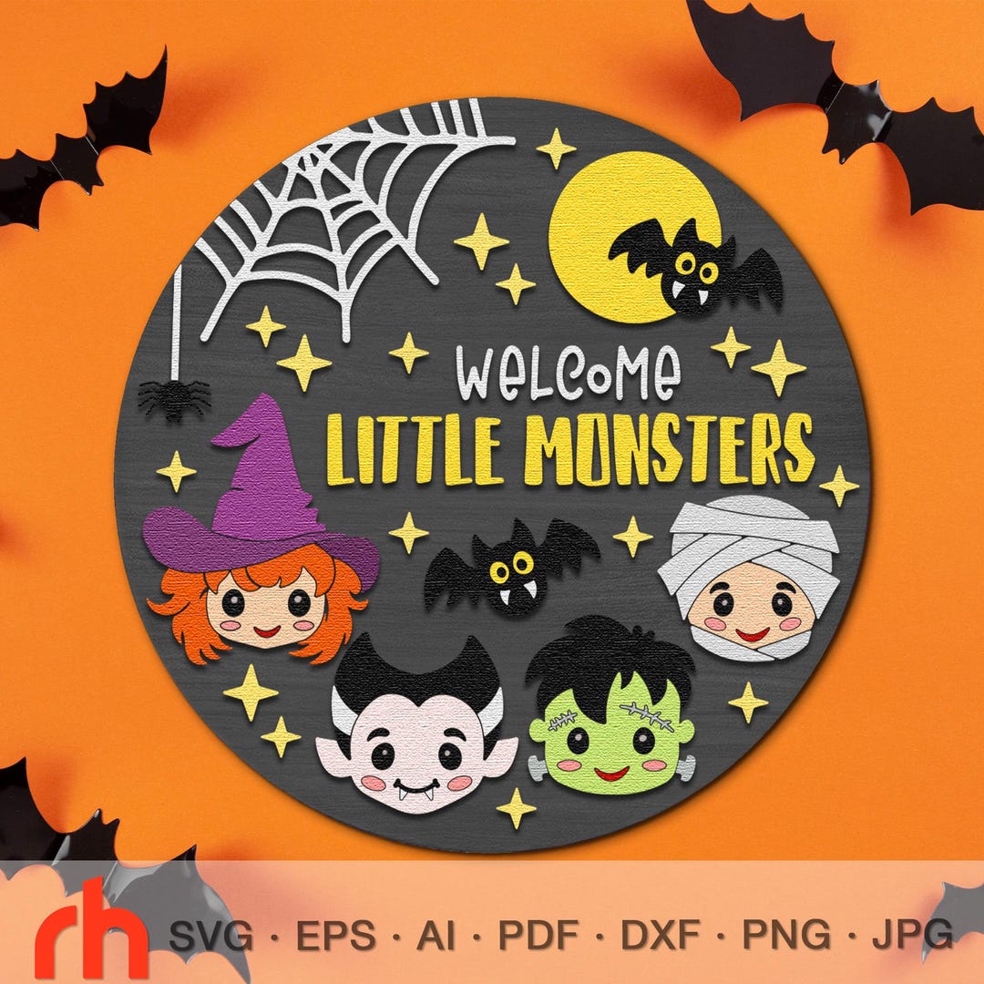 Welcome Little Monsters SVG, Halloween Door Sign Cut File, Silhouettes ...