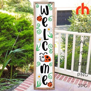 Lady Bug Welcome SVG, Porch Sign Cut File, Silhouettes of Daisy With ...