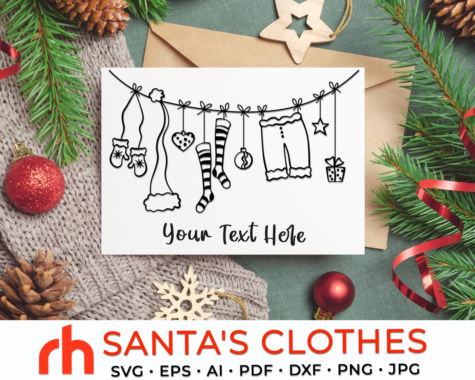 Santa's Clothes SVG, Christmas Clothesline Cut File, Xmas Card DXF ...