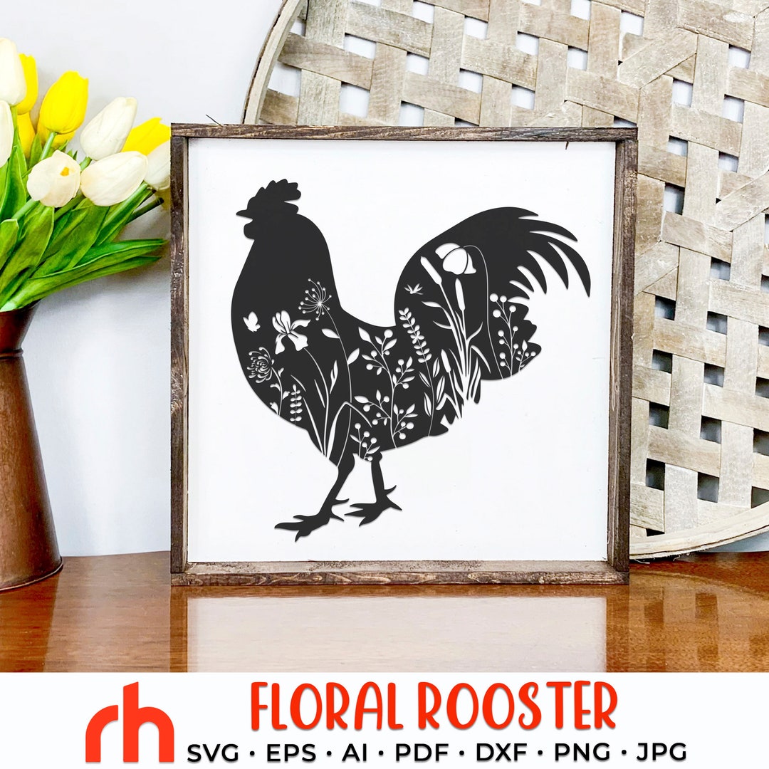 Floral Rooster SVG, Flower Animal Cut File, Farm Life DXF, Easter Decor ...