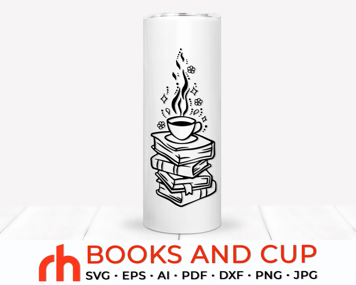 Stack of Books SVG Coffee Mug Cut File Librarian Design - Etsy