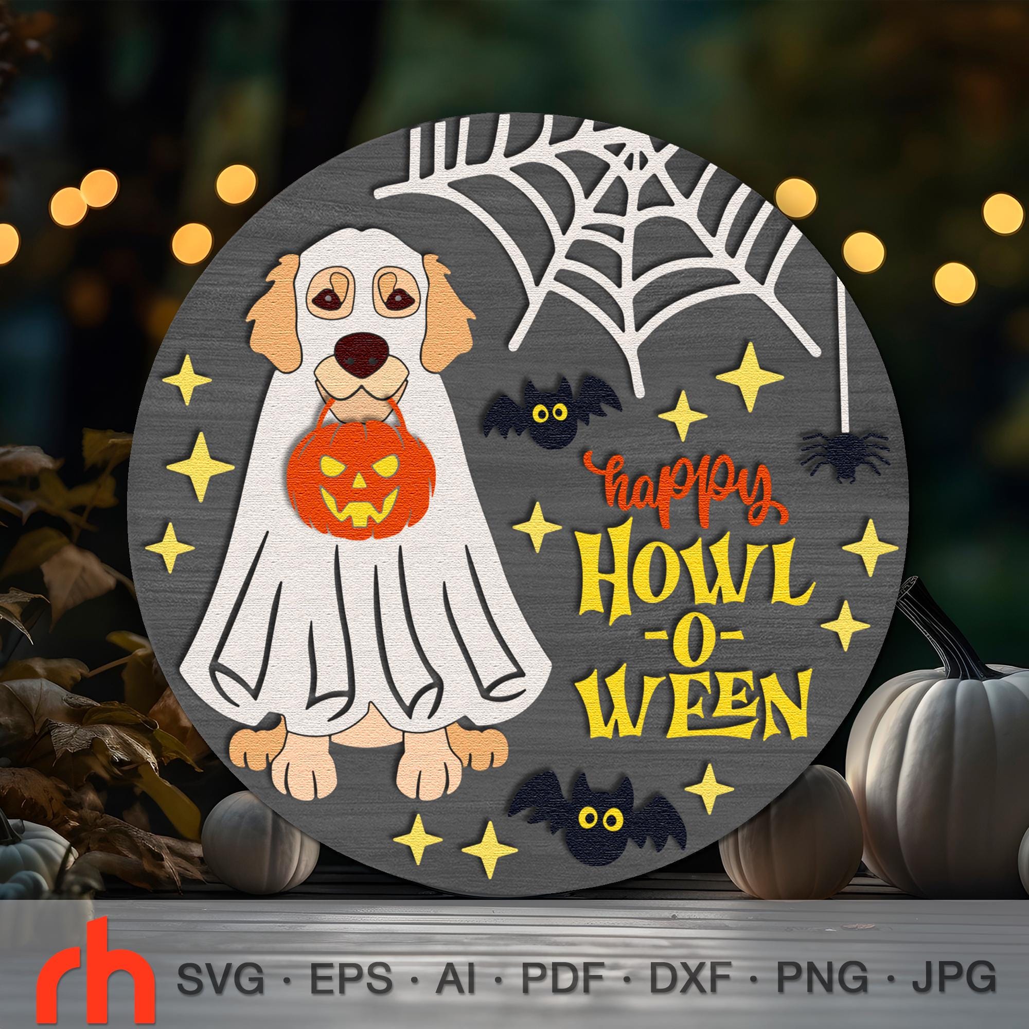Happy Howl-o-ween SVG, Halloween Door Sign Cut File, Ghost Dog ...
