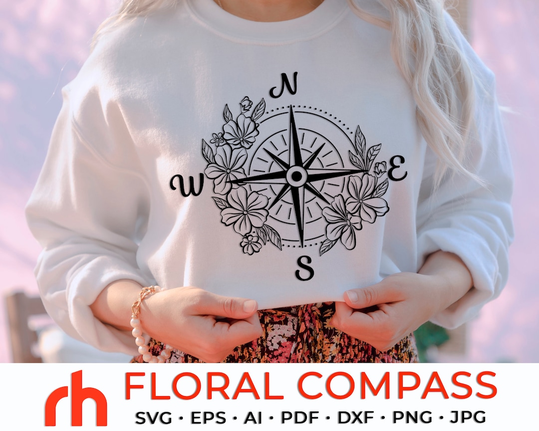 Floral Compass SVG, Flower Design Cut File, Boho Shirt DXF - Etsy