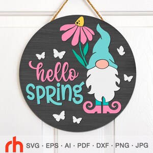 Spring Gnome Sign SVG Bundle, Garden Door Sign Cut File, Layered Spring ...