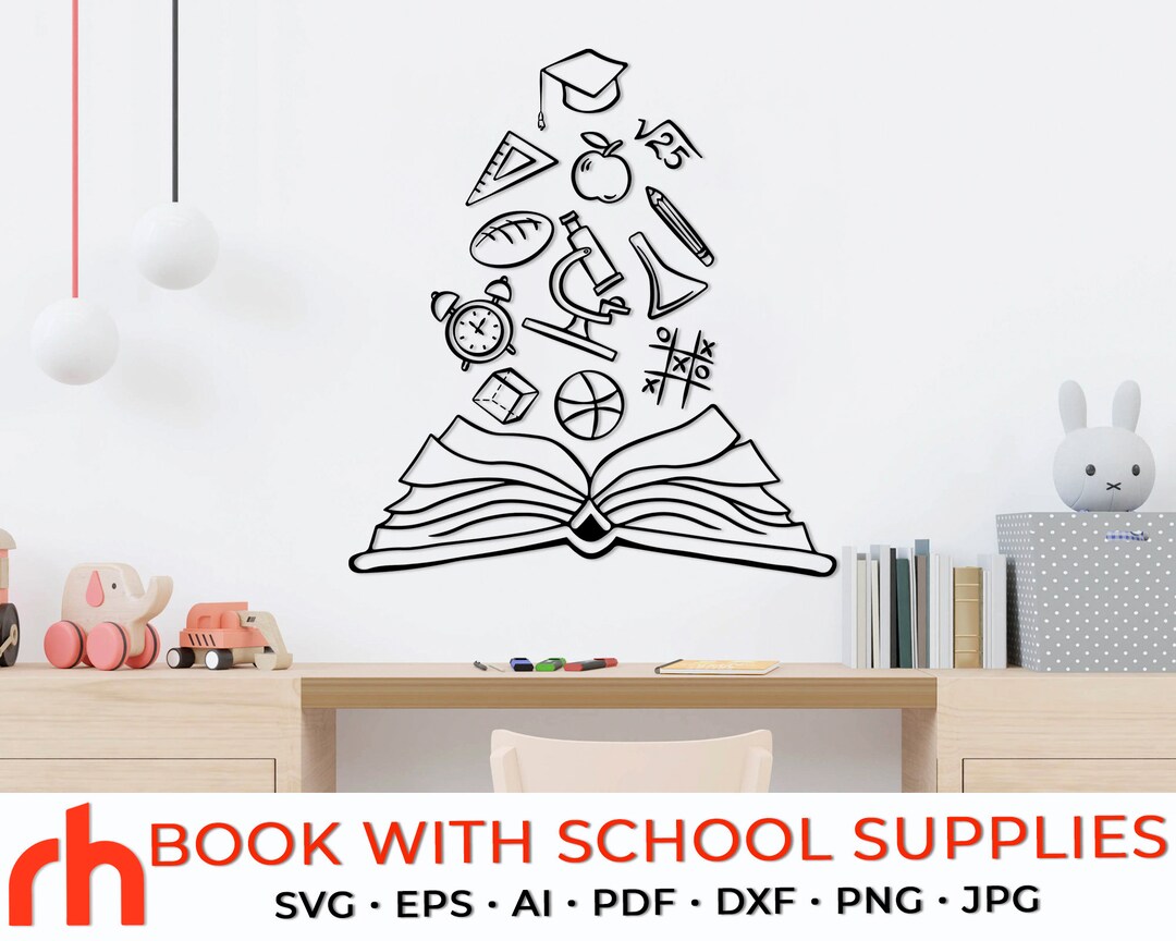 Book With School Supplies SVG - Librarian Cut File - Etsy