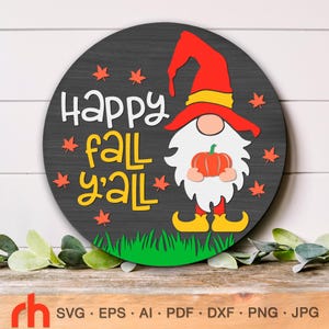 Fall Gnome SVG Bundle, Layered Door Sign Cut File, Autumn Round Hanger ...