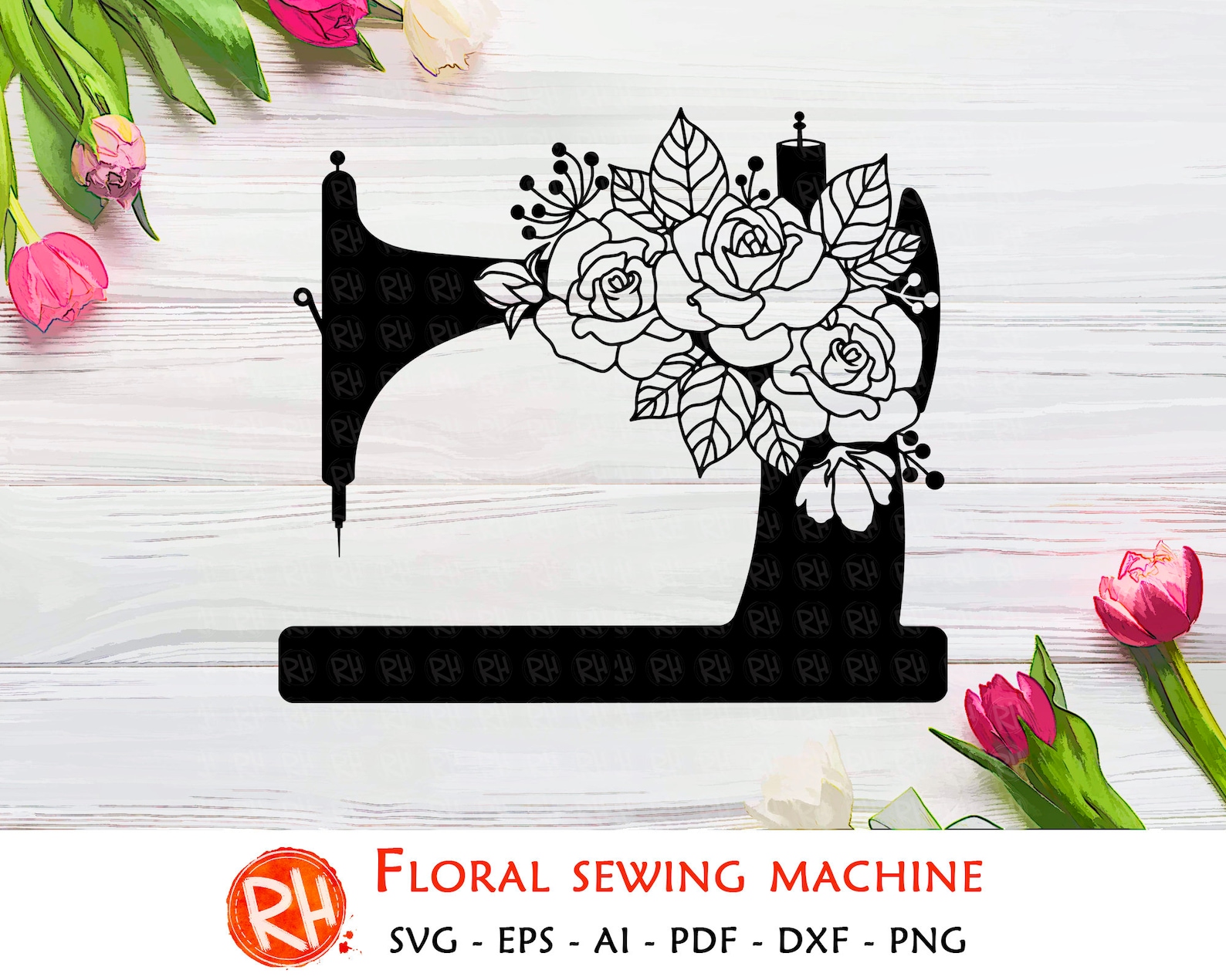 Floral sewing machine svg Flower sewing svg Sewing machine | Etsy