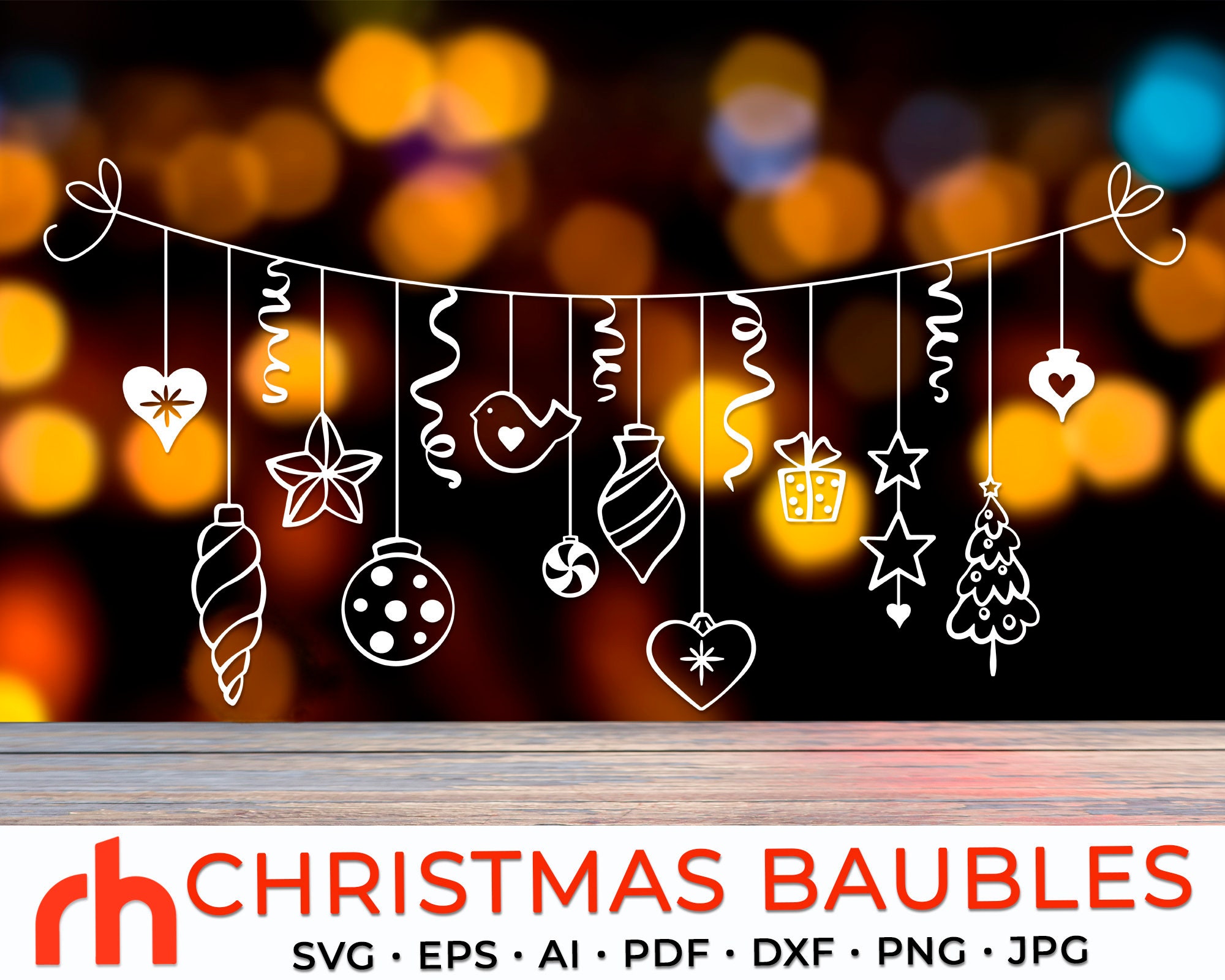 Christmas Baubles SVG, Hanging Balls Cut File, Balls on a String DXF ...
