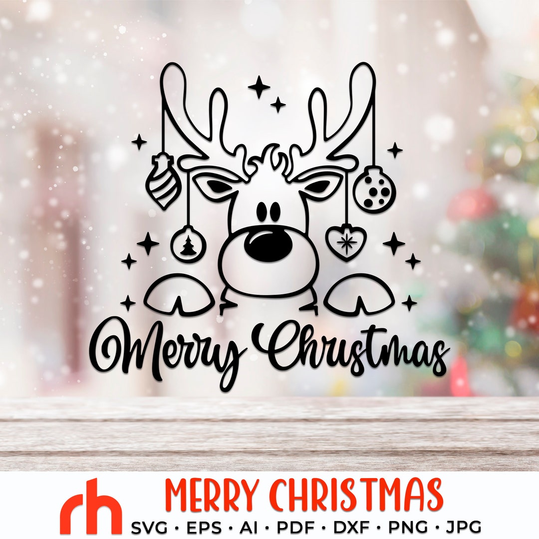 Merry Christmas SVG, Reindeer With Baubles DXF, Christmas Scene Cut ...