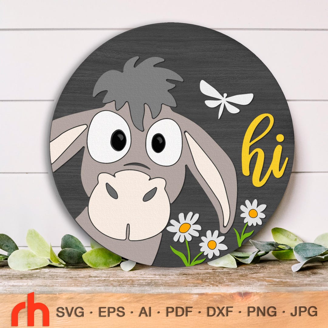 Donkey Hi SVG, Peeking Mule DXF, Door Sign Cut File, Layered Round ...