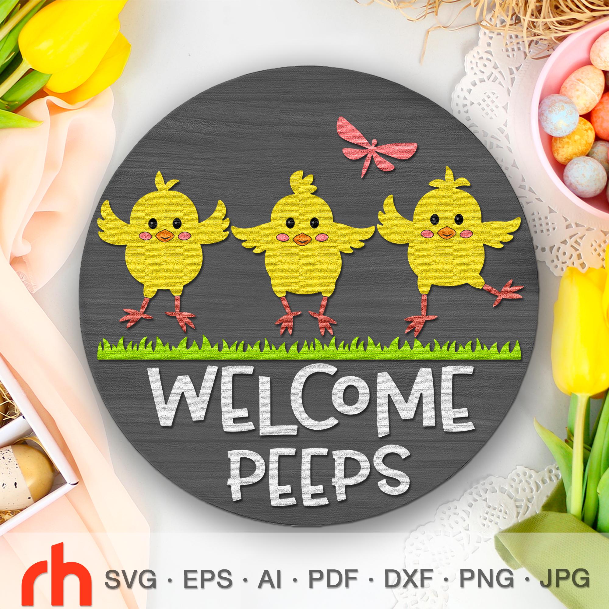 Welcome Peeps SVG, Easter Door Sign Cut File, Farm Layered Round Hanger ...