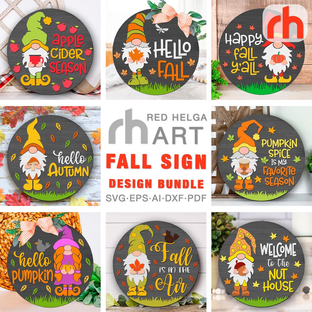 Fall Gnome SVG Bundle, Layered Door Sign Cut File, Autumn Round Hanger ...