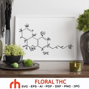 Floral THC SVG, Flower Molecule Cut File, Molecular Structure DXF ...