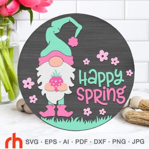 Spring Gnome Sign SVG Bundle, Garden Door Sign Cut File, Layered Spring ...